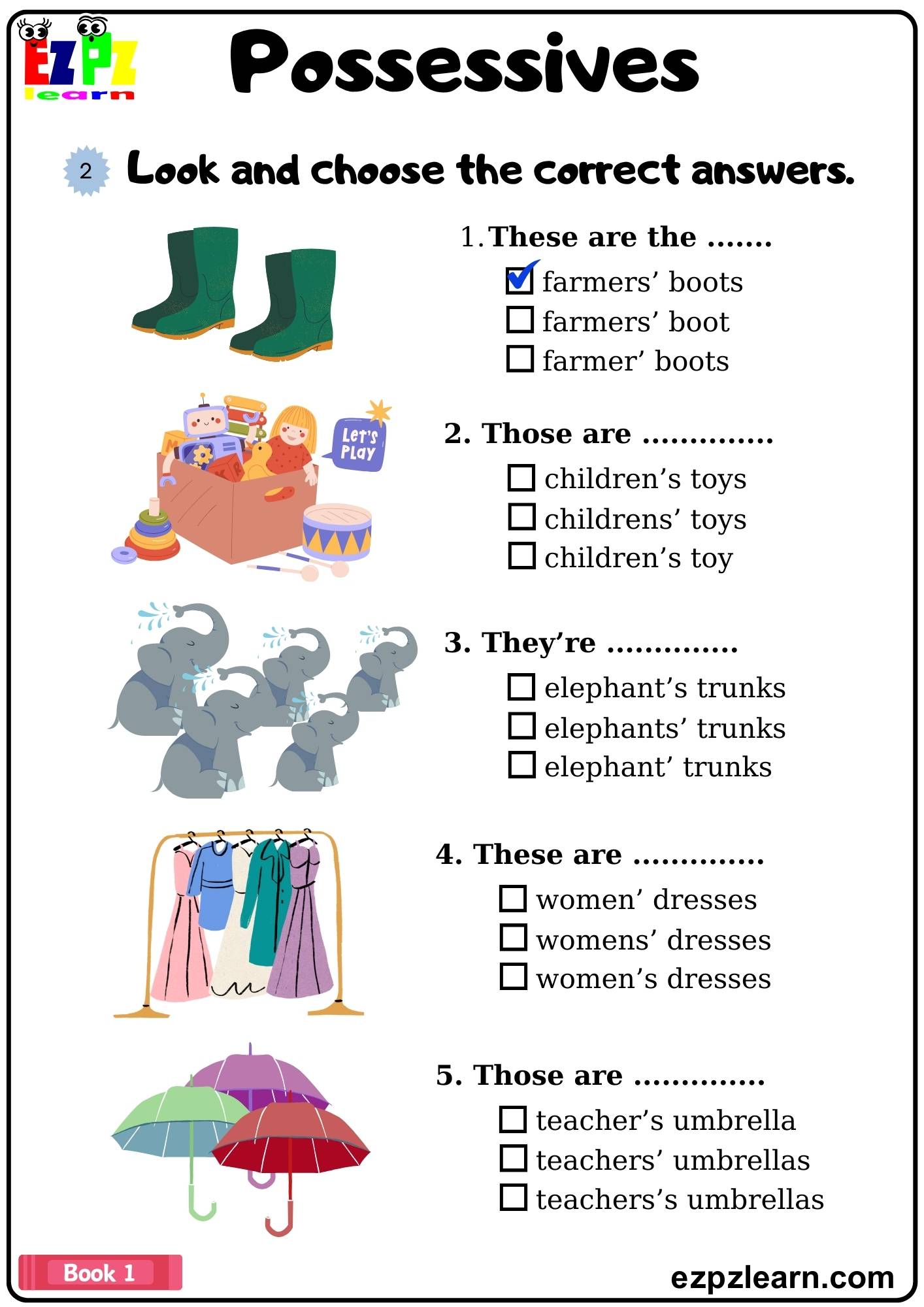 Possessives Look at the Pictures and Choose the Correct Answers Grammar Worksheet pdf ...